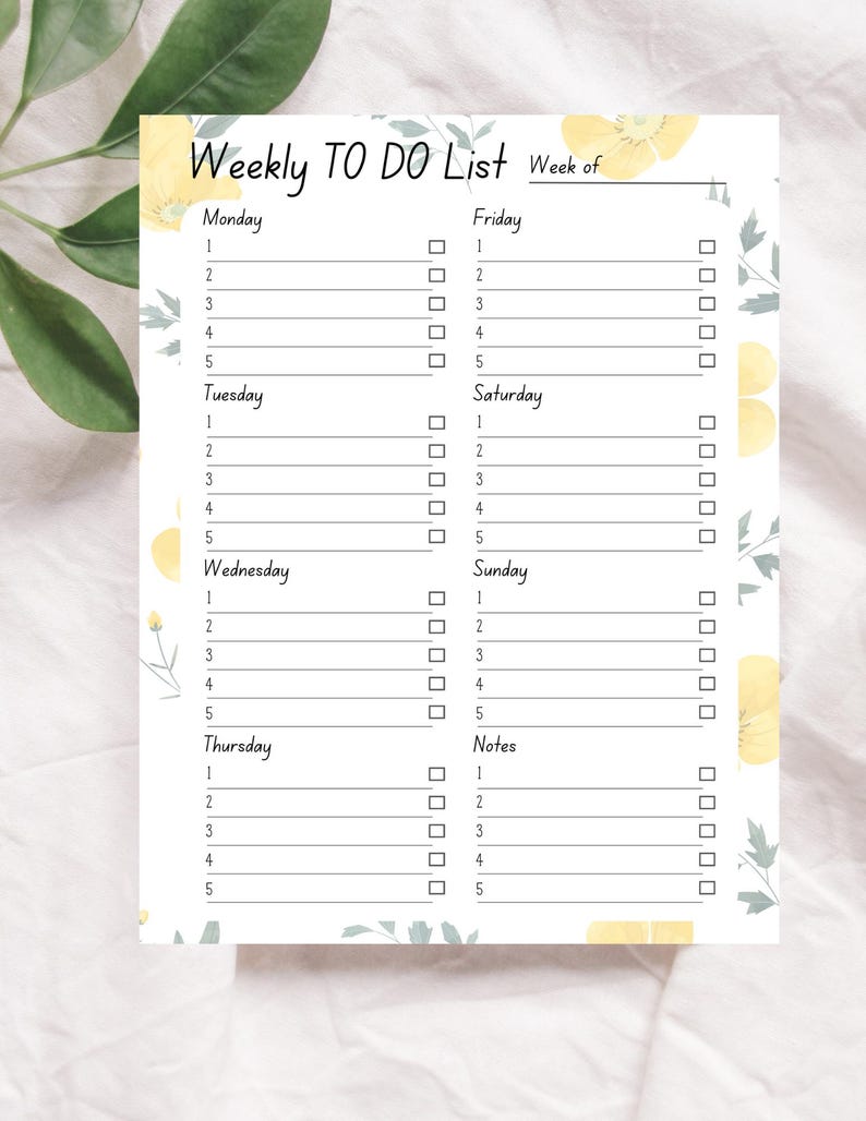 Printable Weekly Planner and Check List, Daily TO DO List, Digital ...