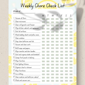 Printable Weekly Cleaning Check List, Digital Chore Template, Bundle ...