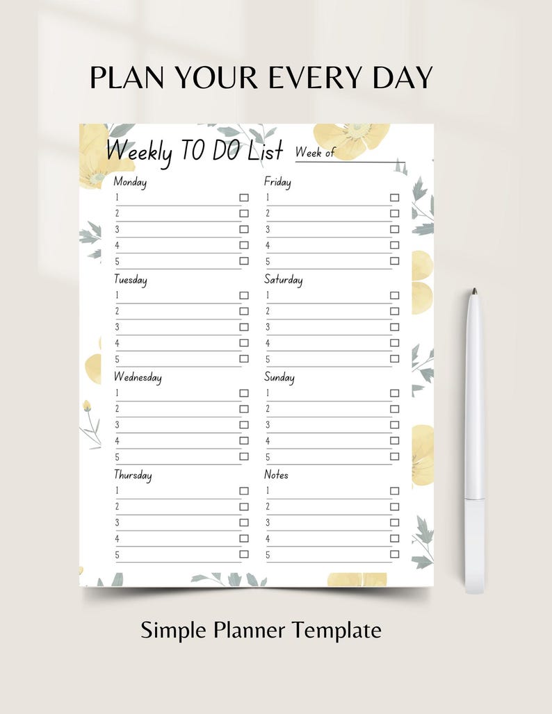 Printable Weekly Planner and Check List, Daily TO DO List, Digital ...