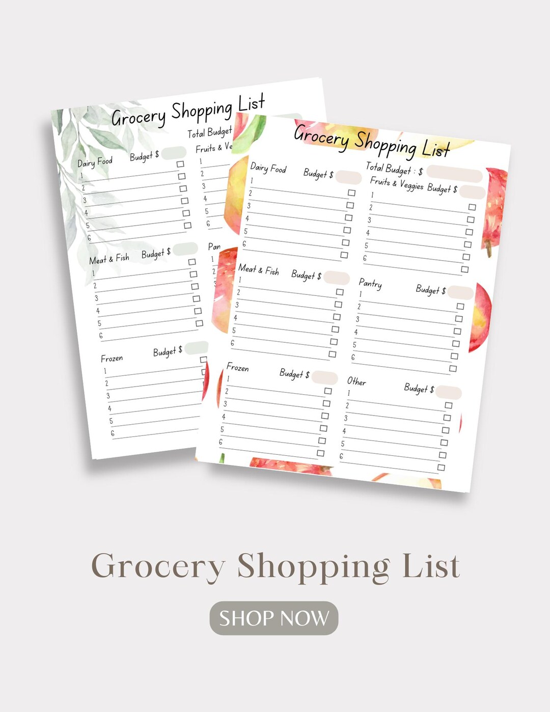 Printable Grocery Check List, Digital Grocery Shopping Template, Bundle ...