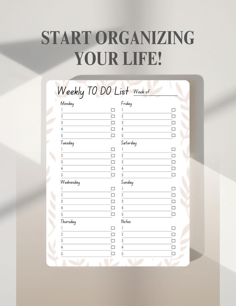 Printable Weekly Planner and Check List, Daily TO DO List, Digital ...