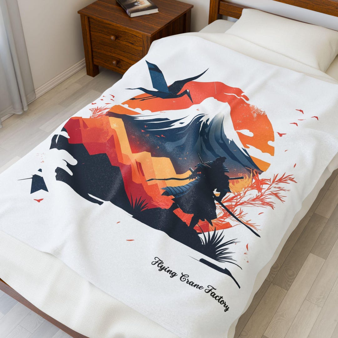 Plush Blanket, Japanese Style, Origami Crane, Samurai, Fuji Mountain ...