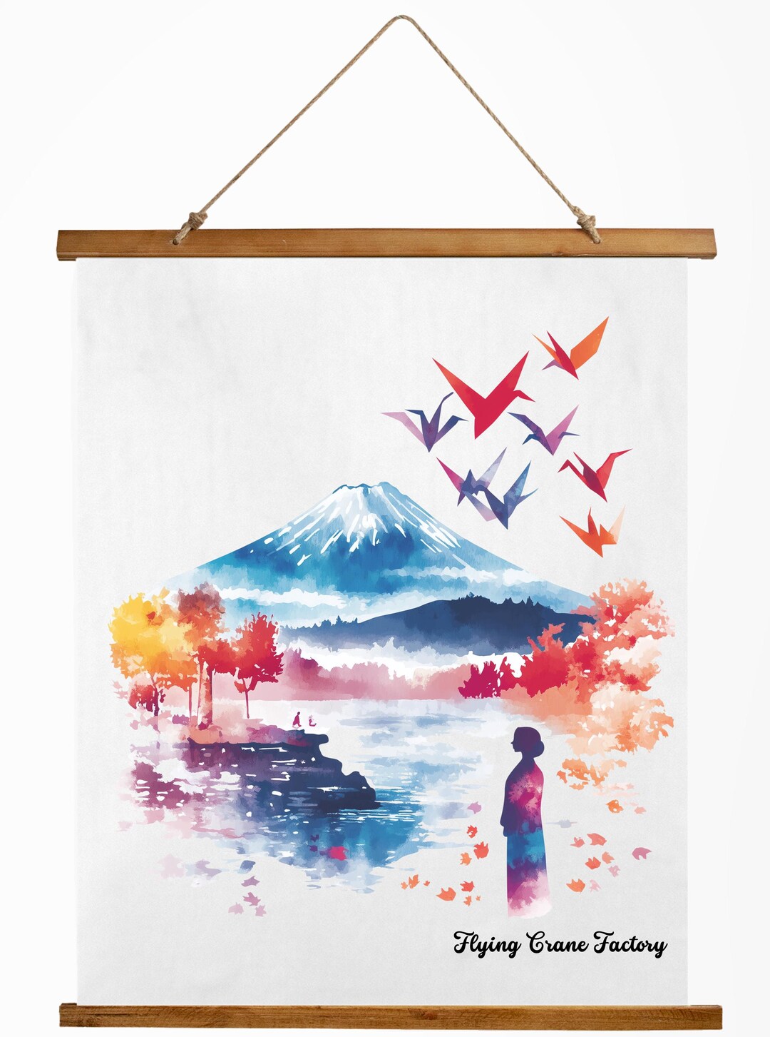Kimono Tapestry, Japanese Design Wall Art, Origami Crane Geisha Asian ...
