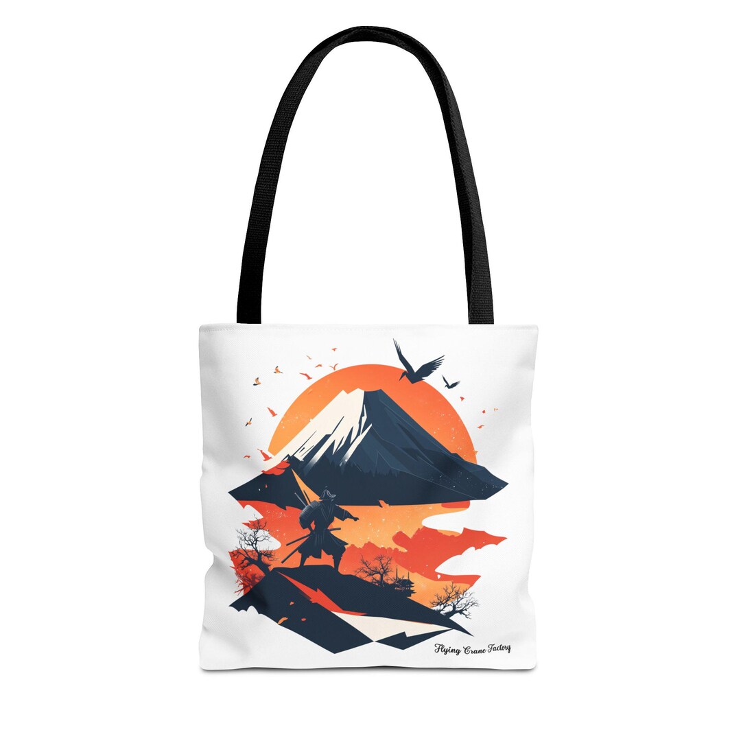 Samurai Tote Bag, Japanese Bag With Fuji Mountain, Sunrise, and Origami ...