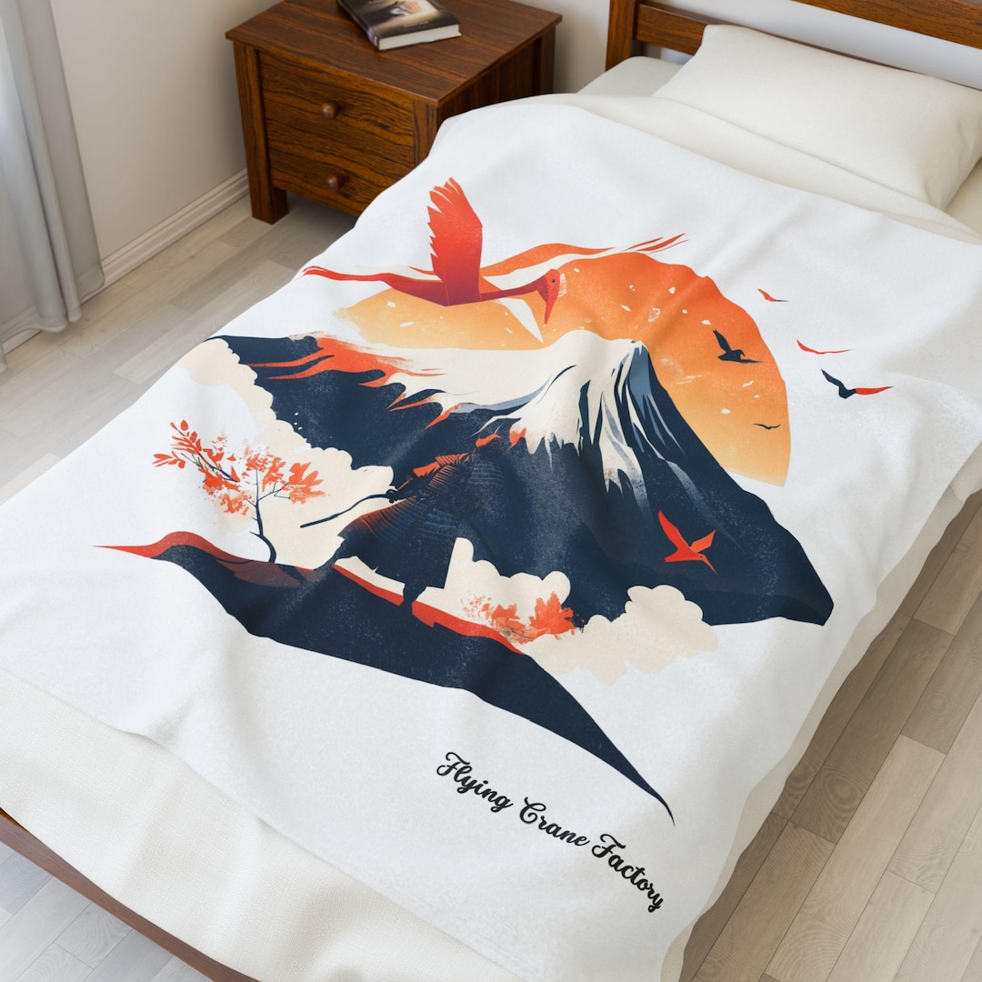 Plush Blanket, Japanese Samurai Design, Ninja Style, Fuji Mountain ...