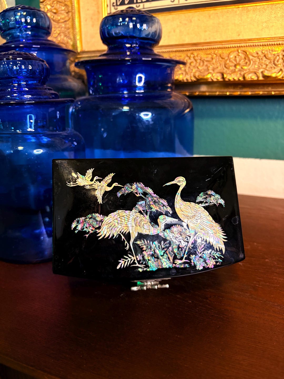 Vintage Korean Lacquered Mother-of-pearl Inlay Box With Cranes - Etsy