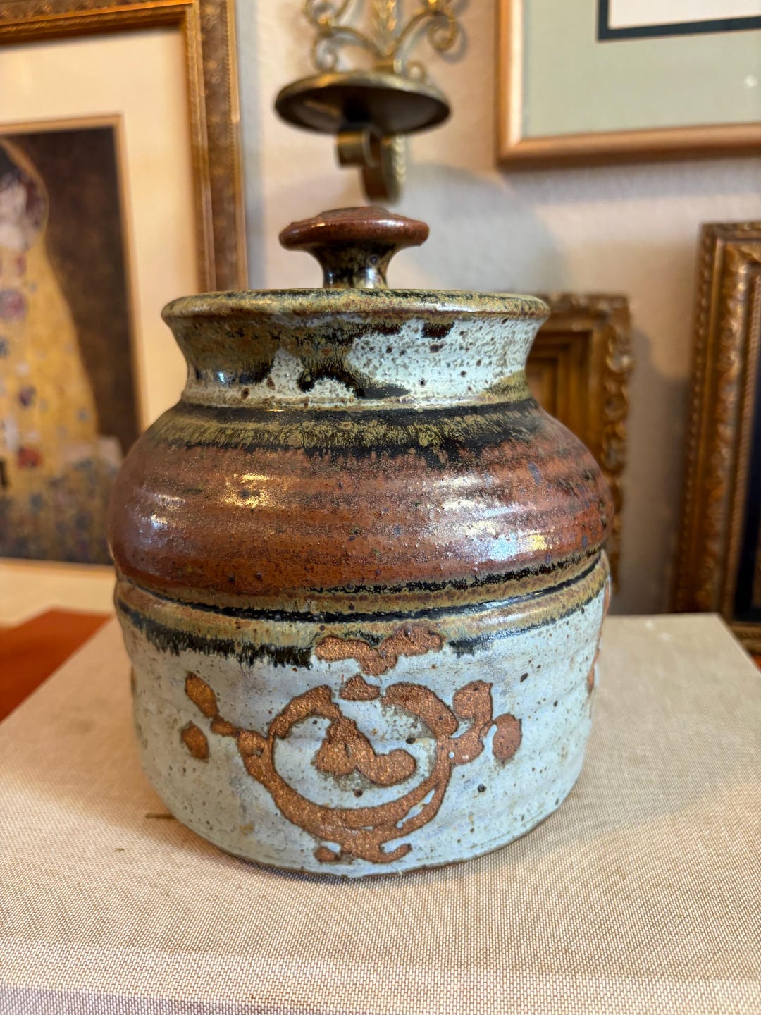 Vintage Handmade Studio Pottery Jar With Lid | Earth Tones | Abstract ...