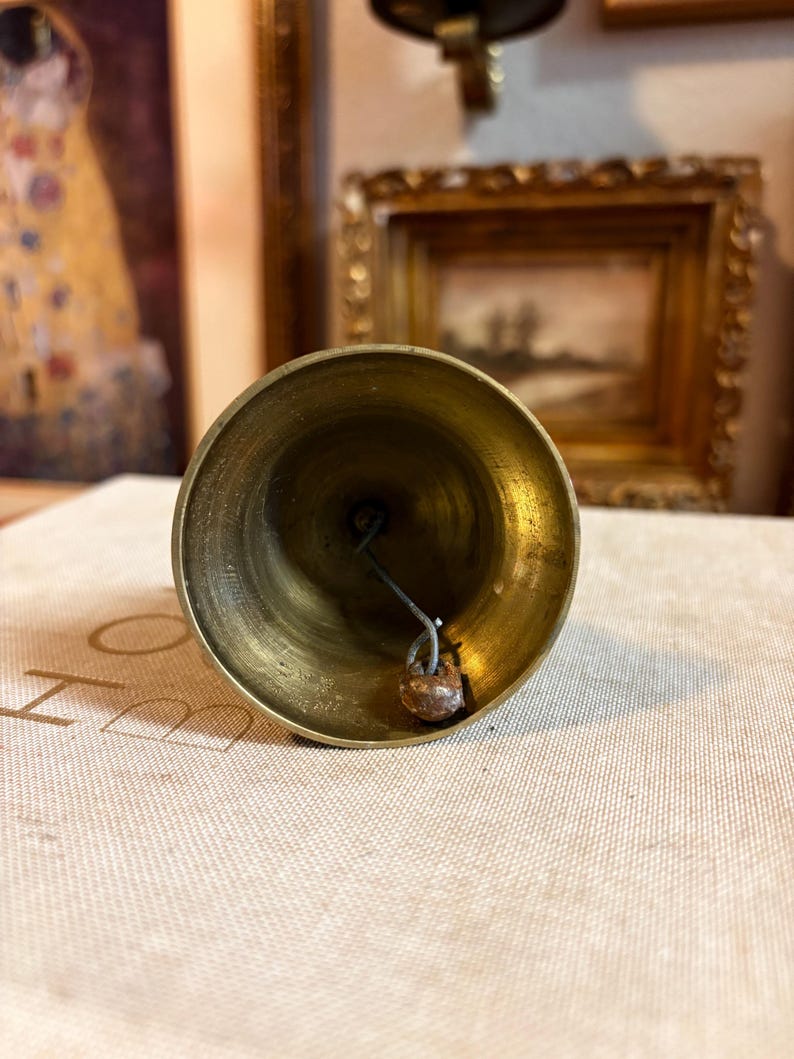 Vintage Etched Brass Bell – Ornate Feather Design – Handheld Call Bell ...