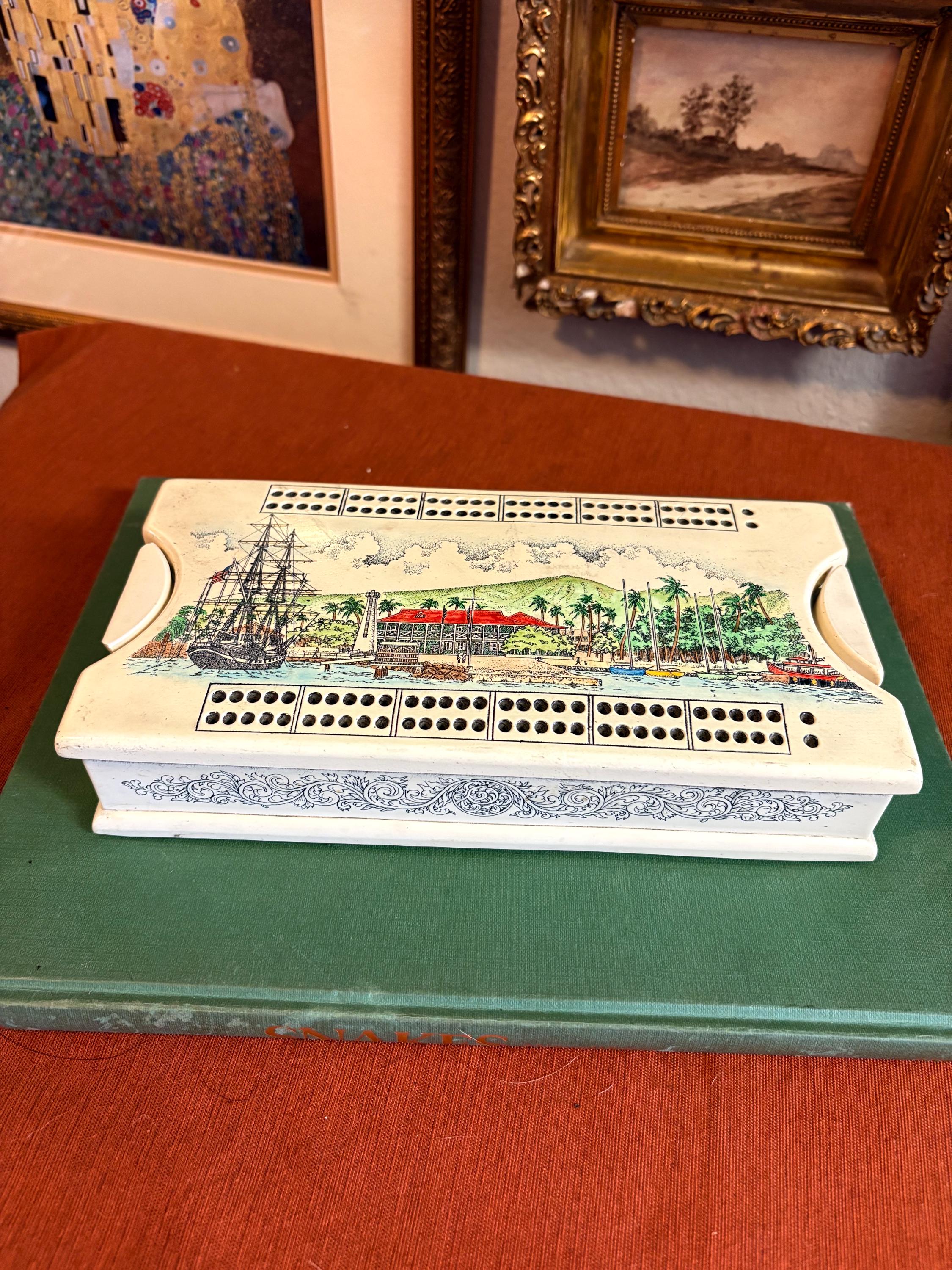 Vintage Faux Ivory Cribbage Board: Nautical Island Harbor Scene - Etsy
