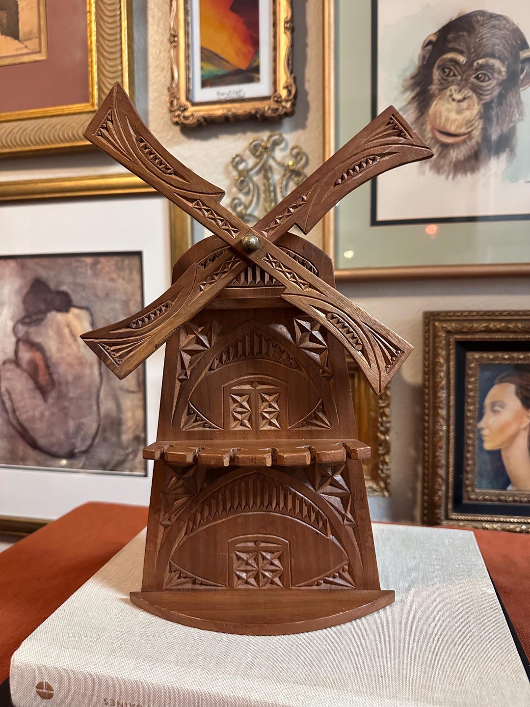 Vintage Hand-carved Wood Windmill & Spoon Holder - Etsy