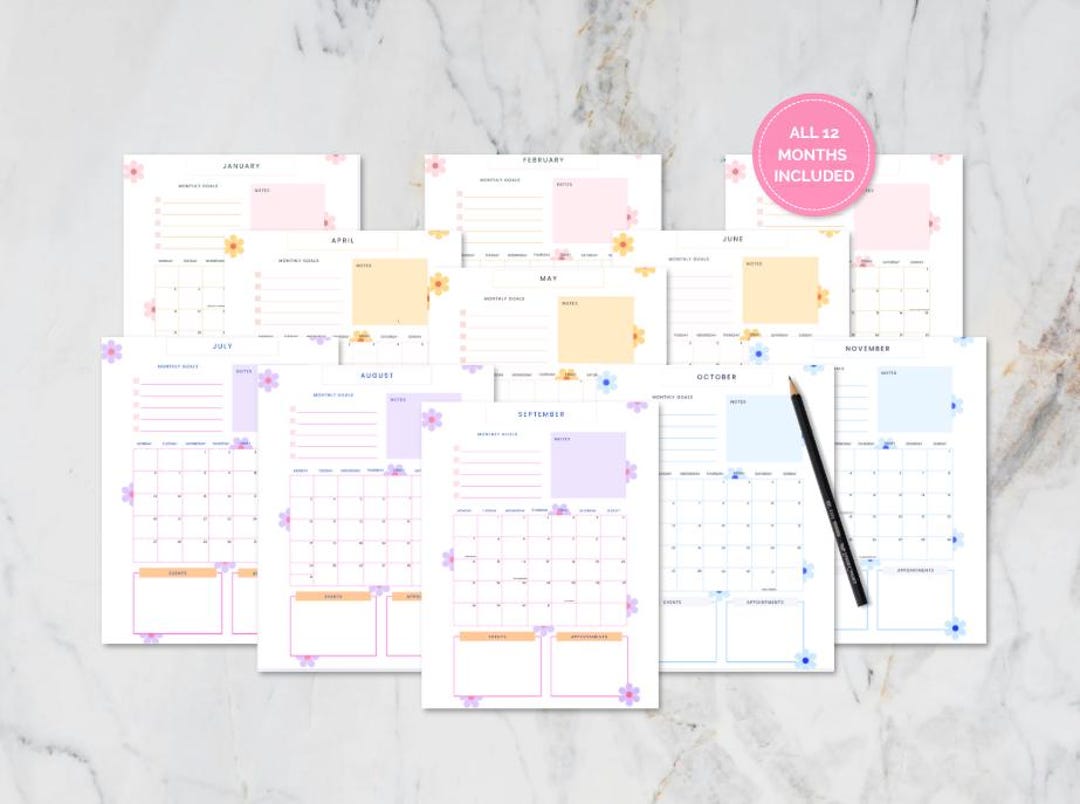2026 Printable Yearly Pastel Calendar - Etsy