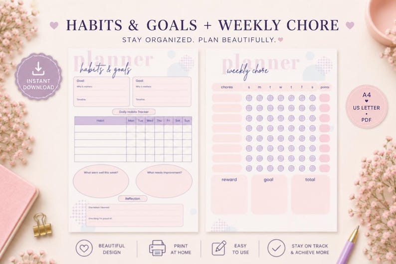 Busy Mom Planner Printable | Daily Weekly Monthly Planner Bundle | Pink ...