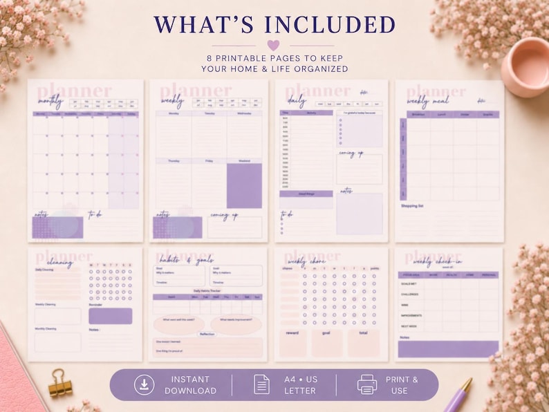 Busy Mom Planner Printable | Daily Weekly Monthly Planner Bundle | Pink ...