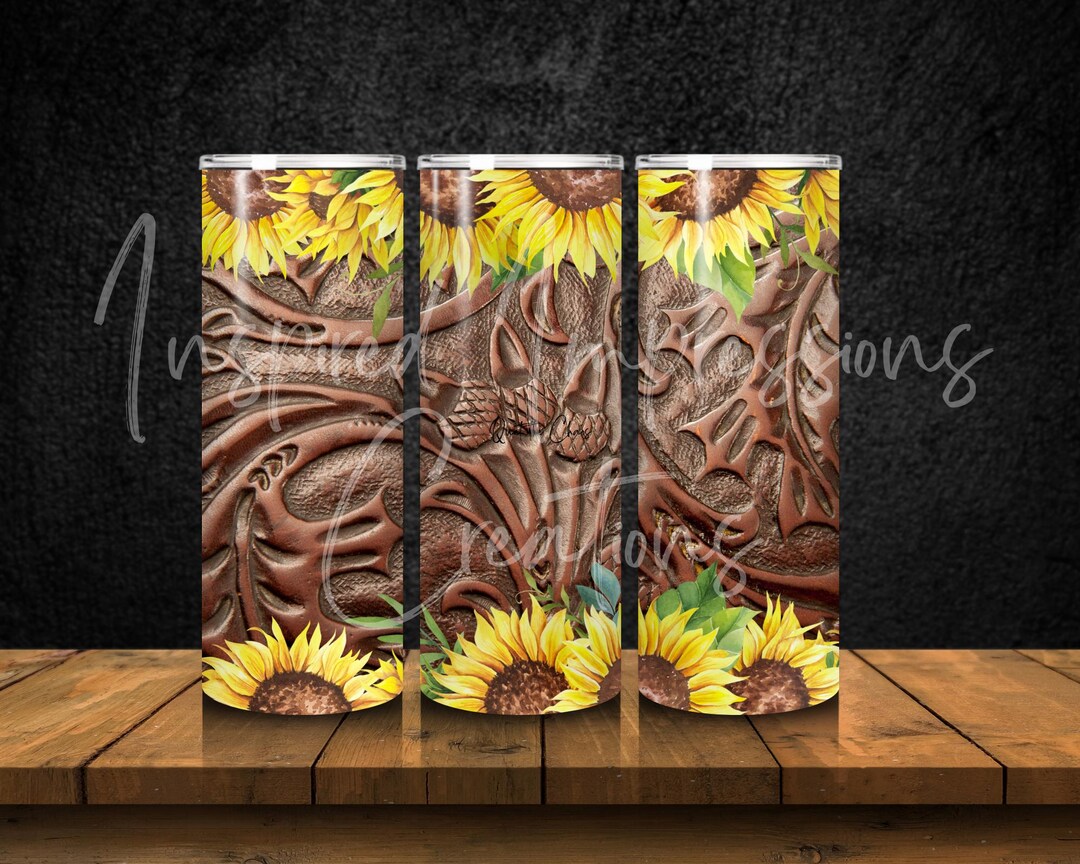 Tooled Leather & Sunflowers Tumbler - Etsy
