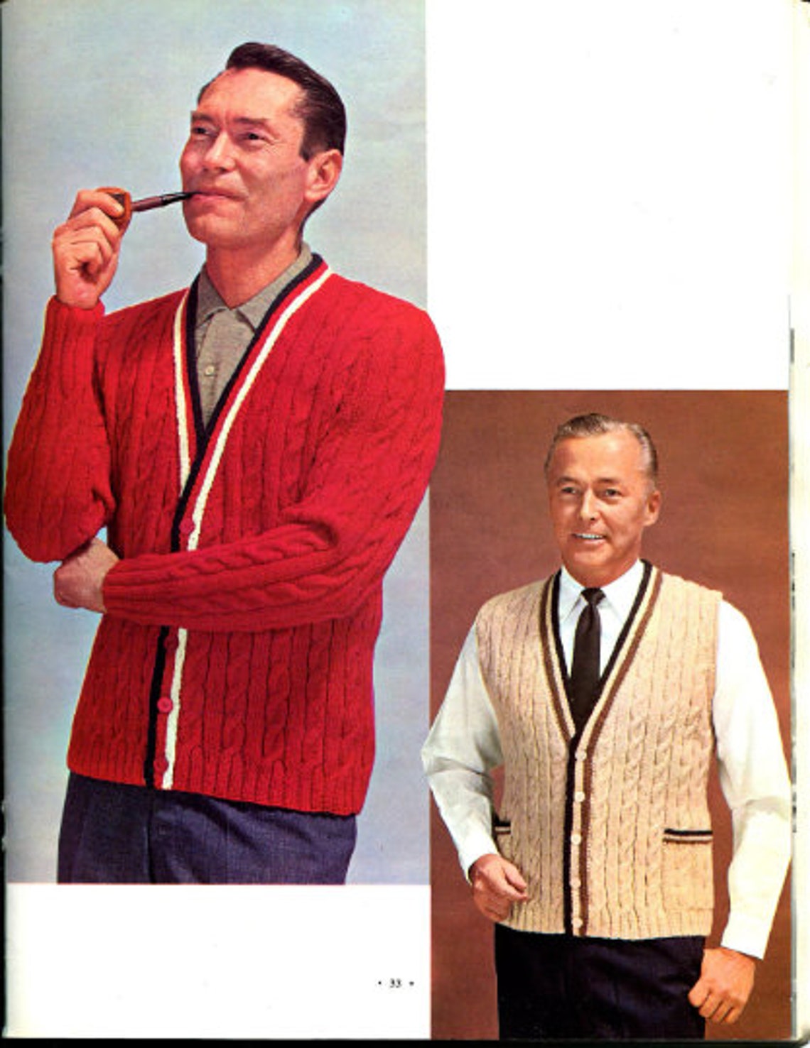 Bear Fleisher 1967 Vintage Men's V Neck Cardigan Sweater Knitting ...