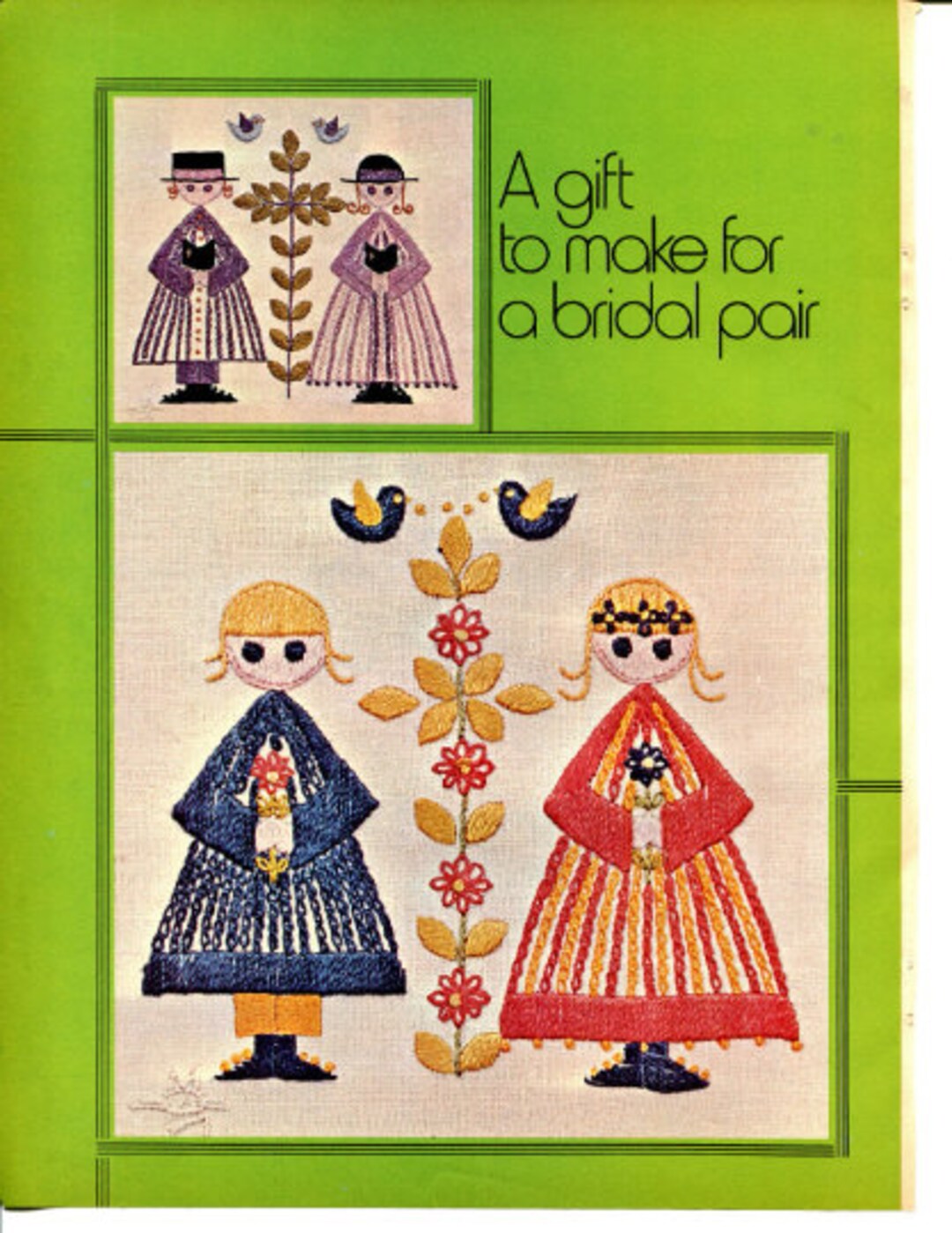 1973 Vintage Wedding Couple Bridal Crewel Embroidery Pattern PDF - Etsy