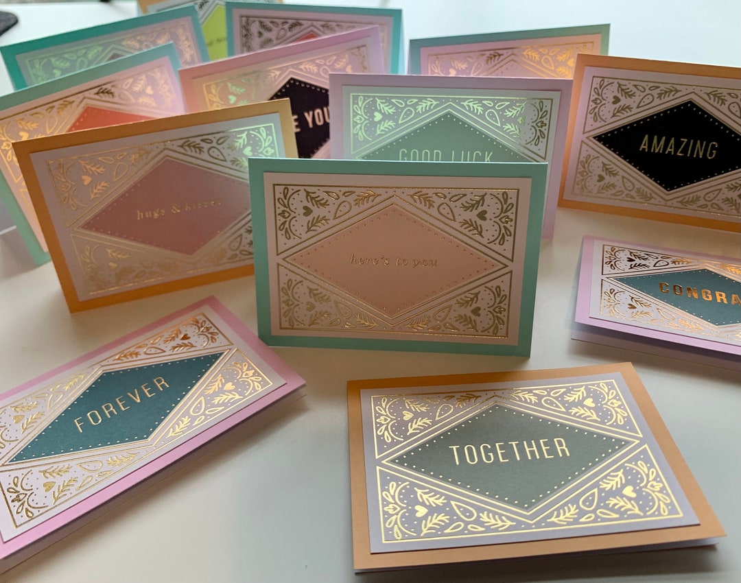 Set of 12 Mini Foil Embossed Note Cards - Assorted Sentiments - Etsy
