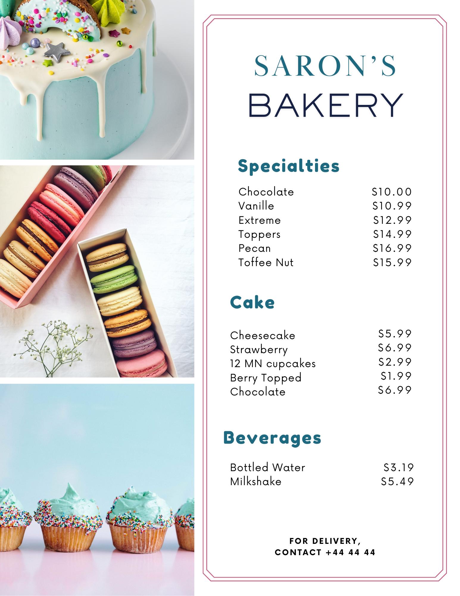 Editable Bakery Menu - Etsy