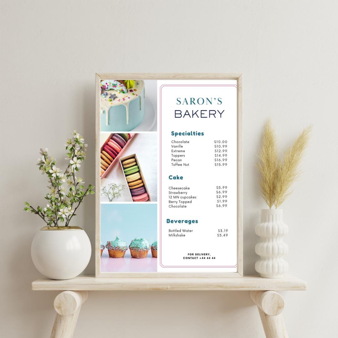 Editable Bakery Menu - Etsy