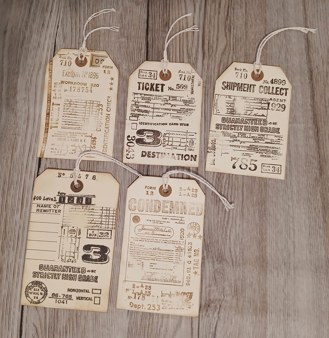 Stamped Tags Grunge Set of 5 - Etsy