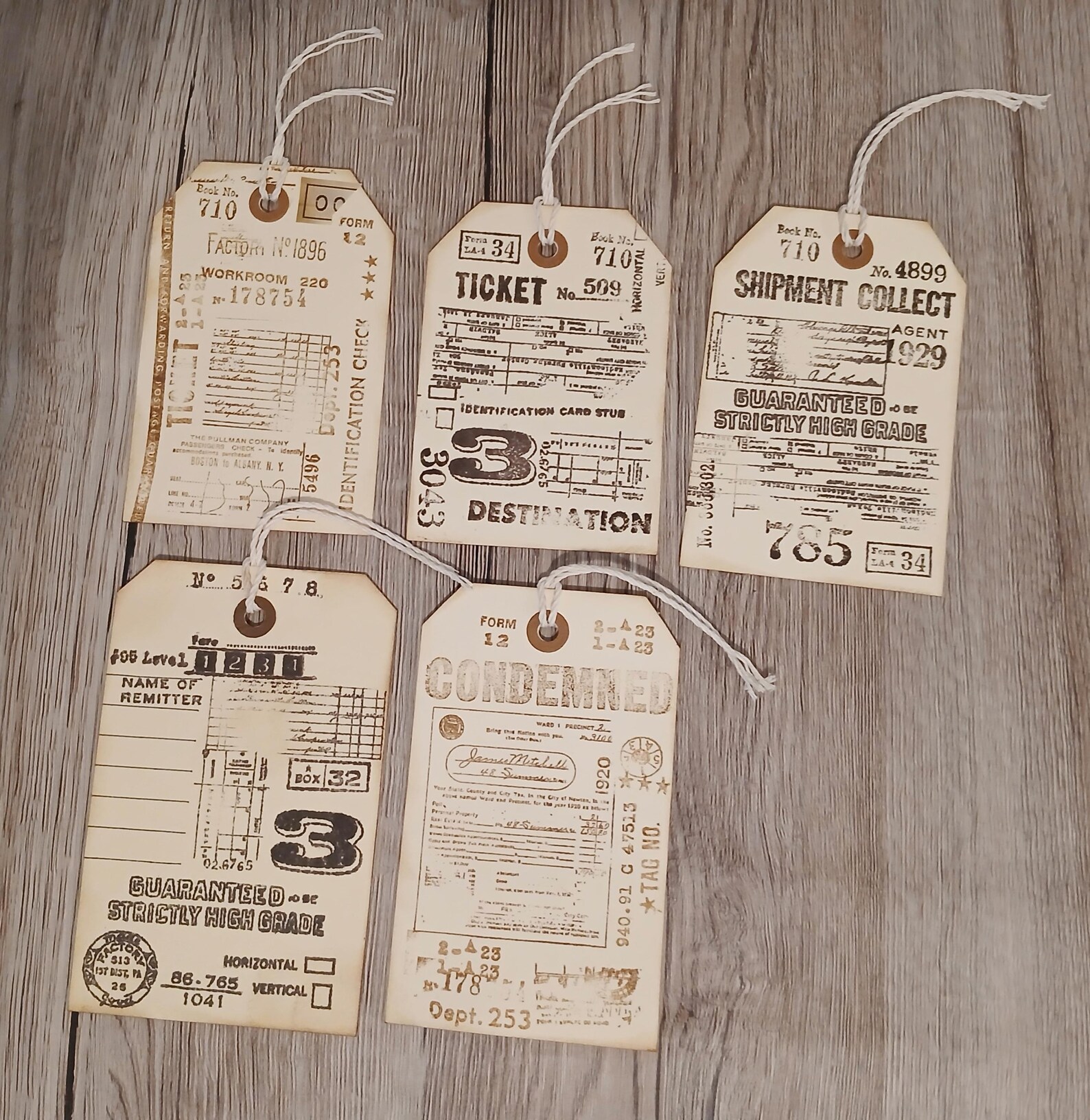 Stamped Tags Grunge Set of 5 - Etsy