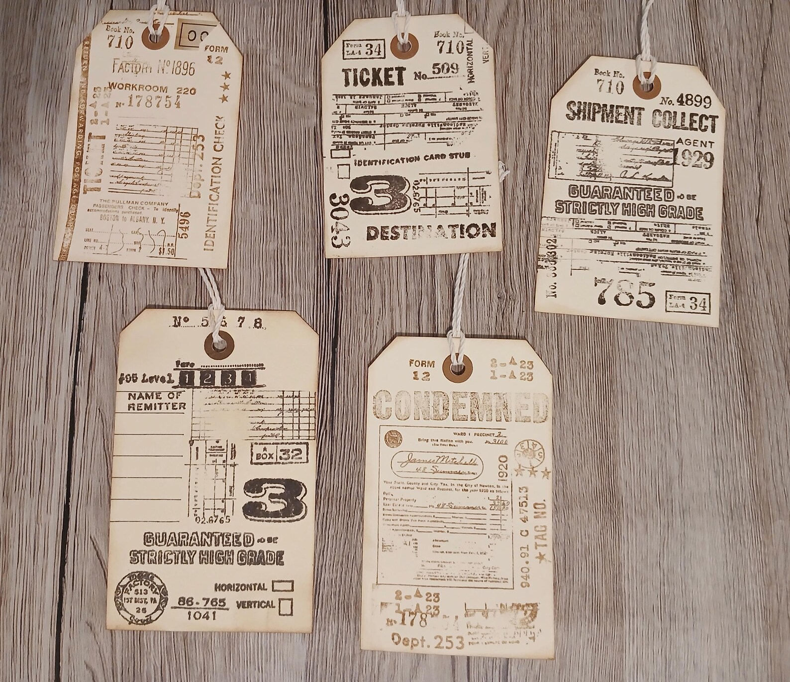 Stamped Tags Grunge Set of 5 - Etsy