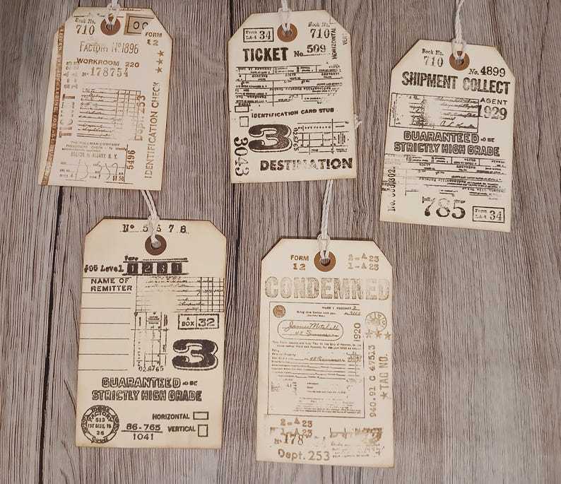 Stamped Tags Grunge Set of 5 - Etsy