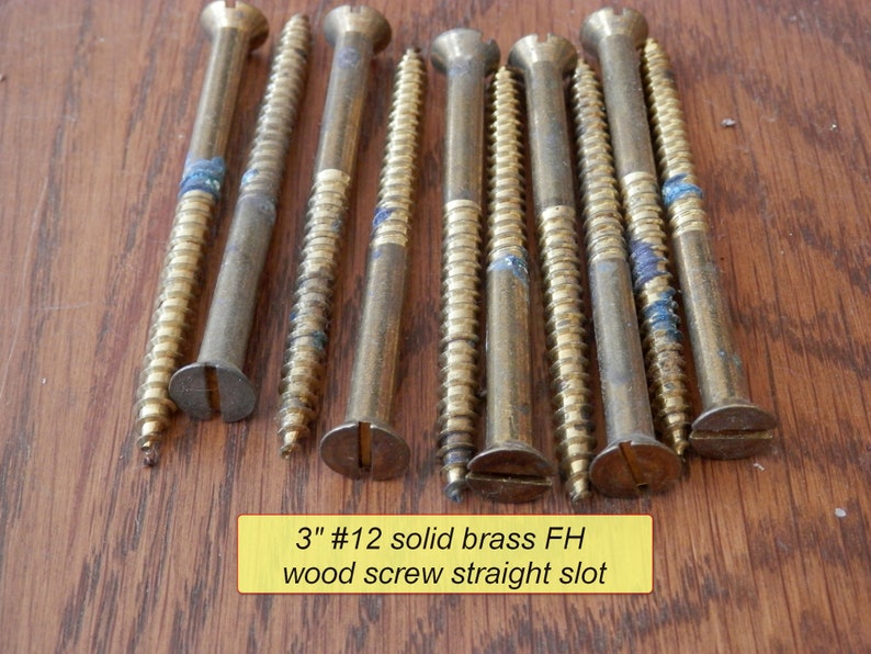 10 12 flat head solid brass wood screws straight slot | Etsy