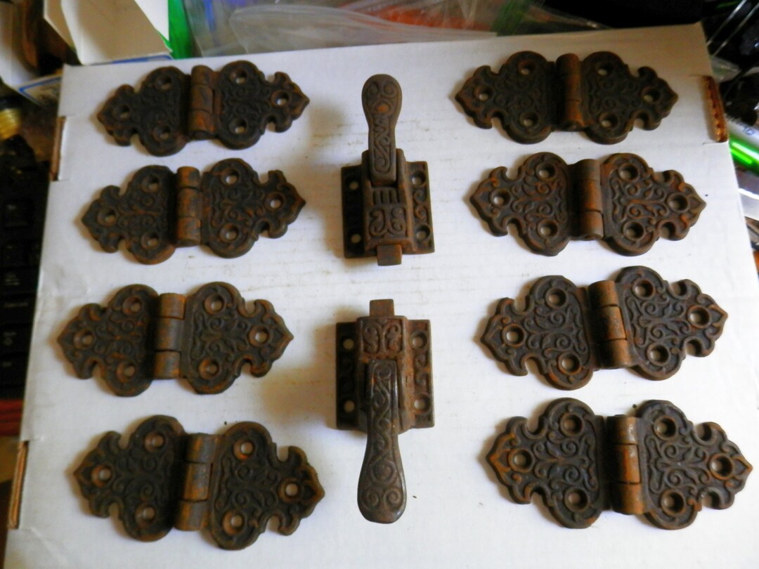 8 Flush Antique Cast Iron Hinges And2 Latches Victorian Fancy - Etsy