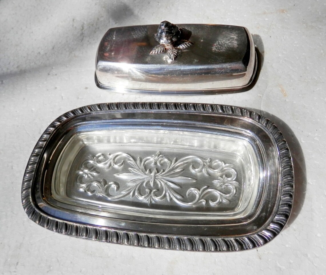 Vintage silver plated butter dish with glass insert | Etsy