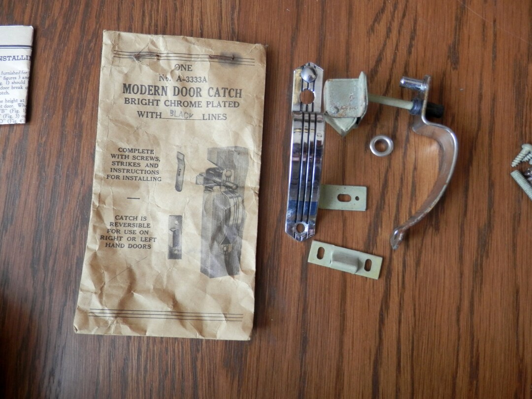 One Nos Modern Door Catch Handle, Chrome With Black Button and Lines - Etsy