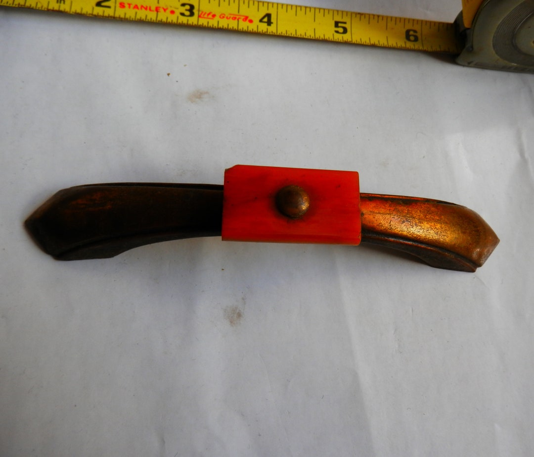 One (1) Brass and Bakelite Drawer Pull Handle With a 4" Centers Antique ...