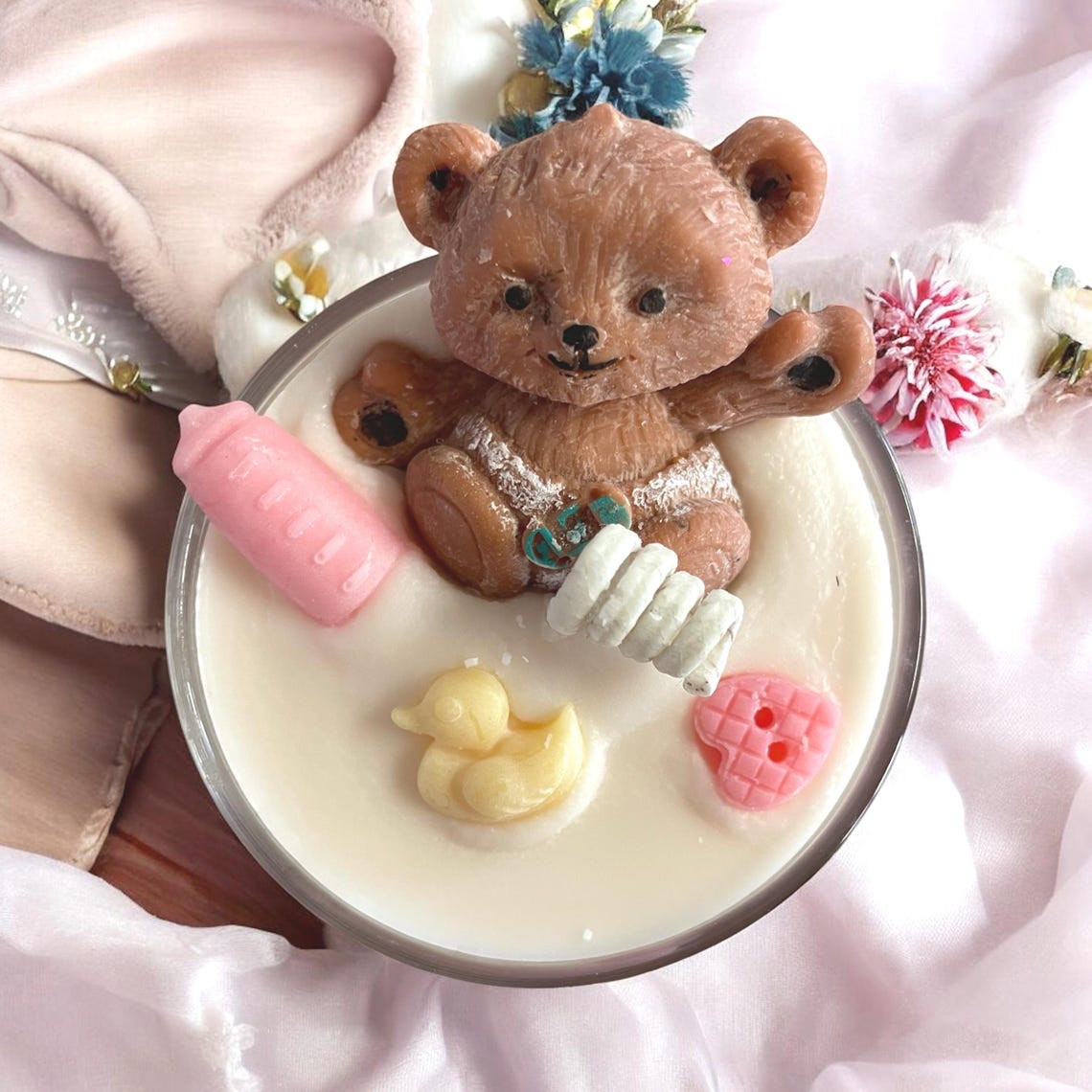 Teddy Bear Soy Candle – Baby Powder Scent, Baby Shower Favor, Nursery ...