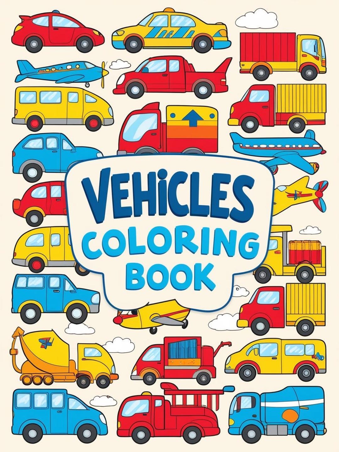 Vehicles Coloring Book for Kids: Cars, Trucks, Planes (PDF) - Etsy