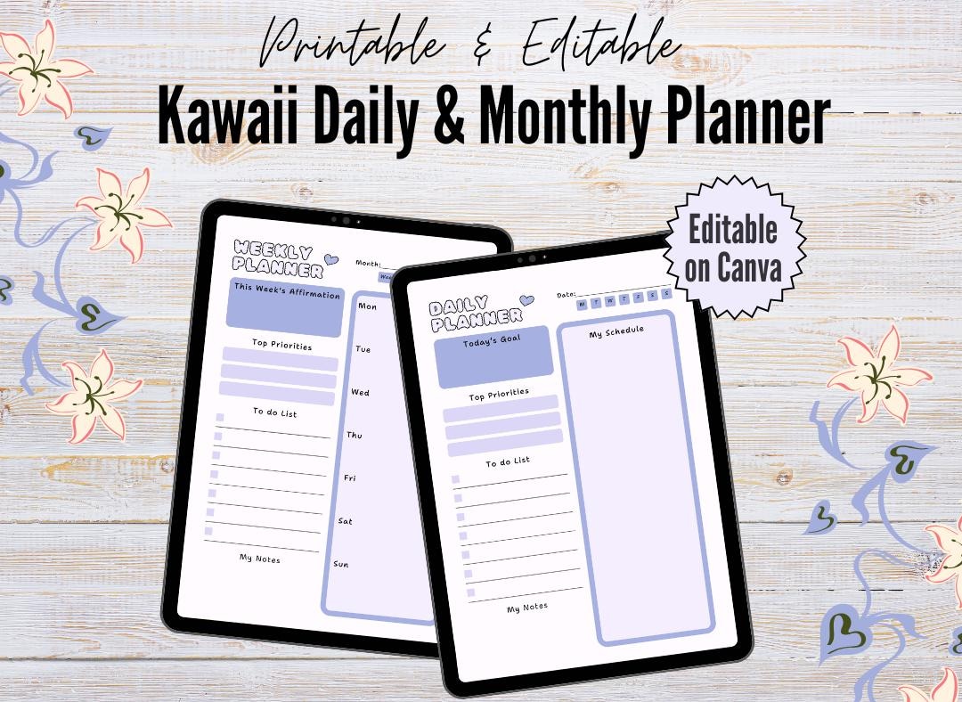 Kawaii Planner – Undated Daily and Monthly Organizer (printable and ...
