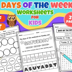 Days of the Week Worksheets for Kids, Preschool Kindergarten Learning ...