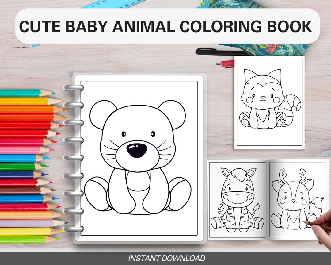 Cute Baby Animal Coloring Book, Kids Coloring Pages, Educational ...