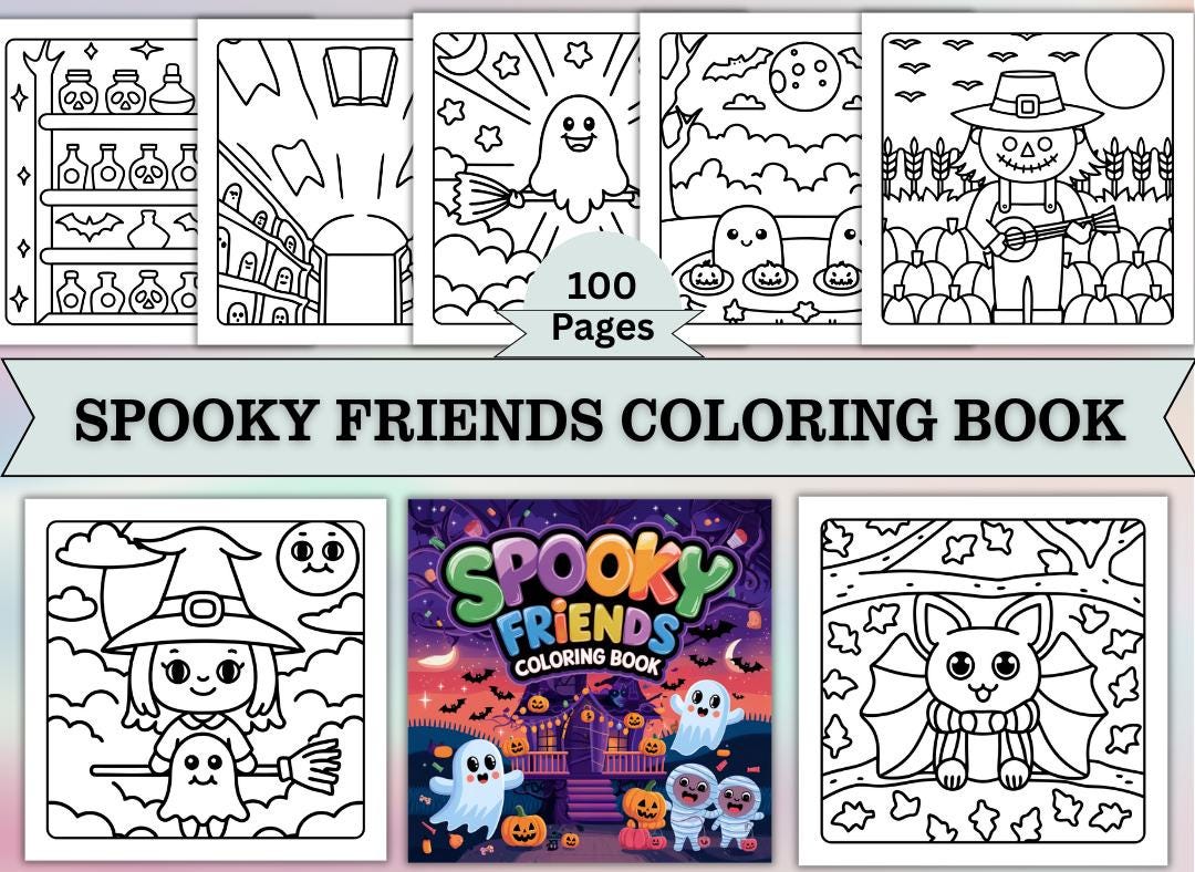 Spooky Friends Coloring Book – Halloween Characters for Kids & Teens - Etsy