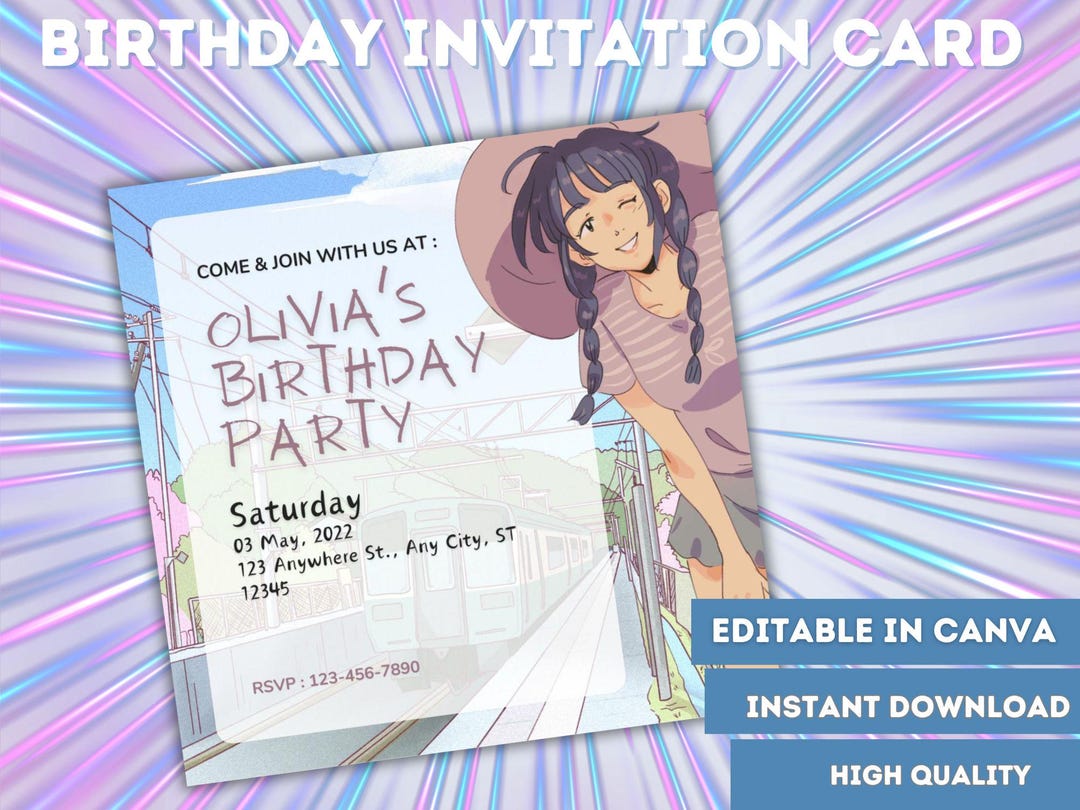 Anime Themed Birthday Invite Card | Birthday Invitation | Birthday ...