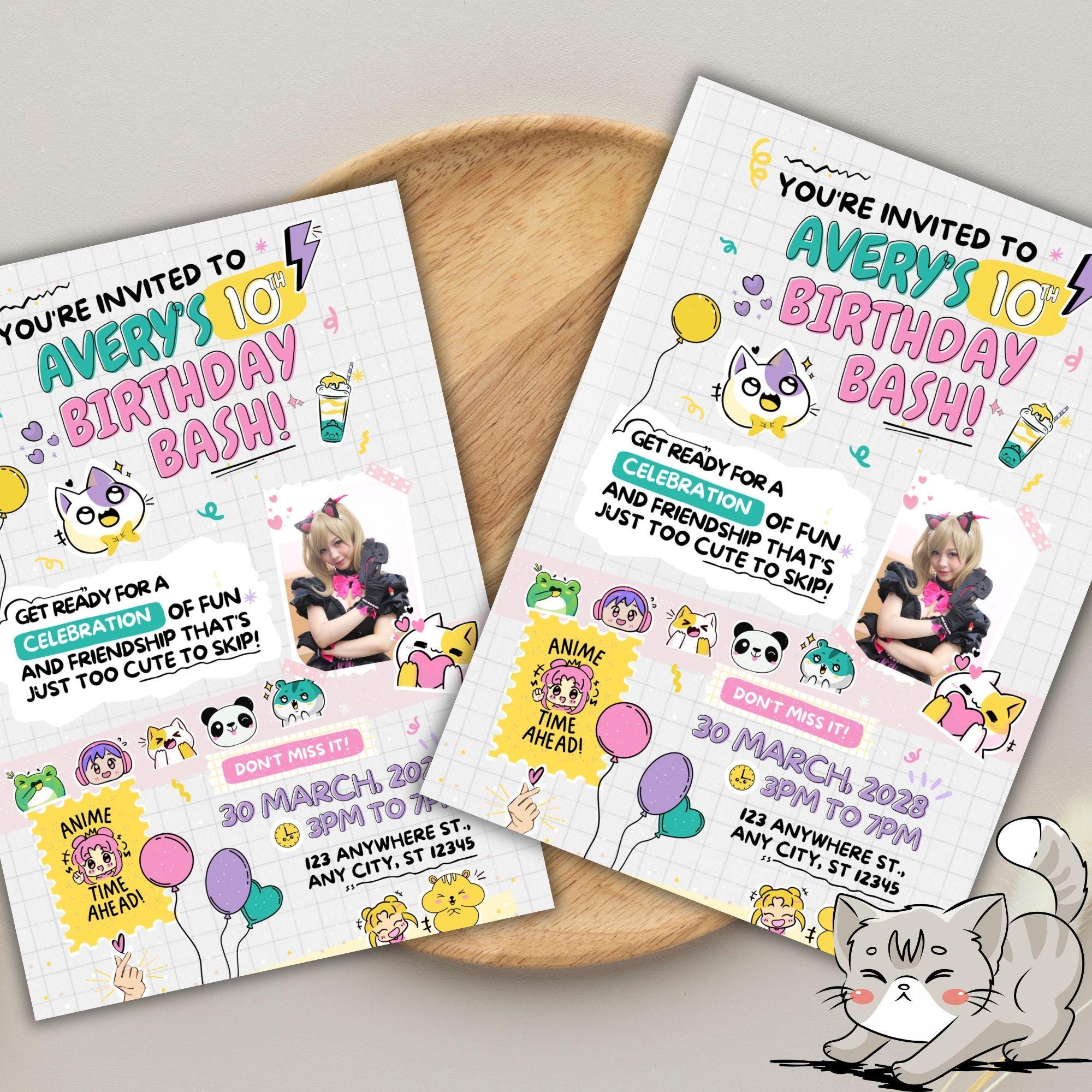 Cute Anime Birthday Invite | Party Invitation (printable & Editable) - Etsy