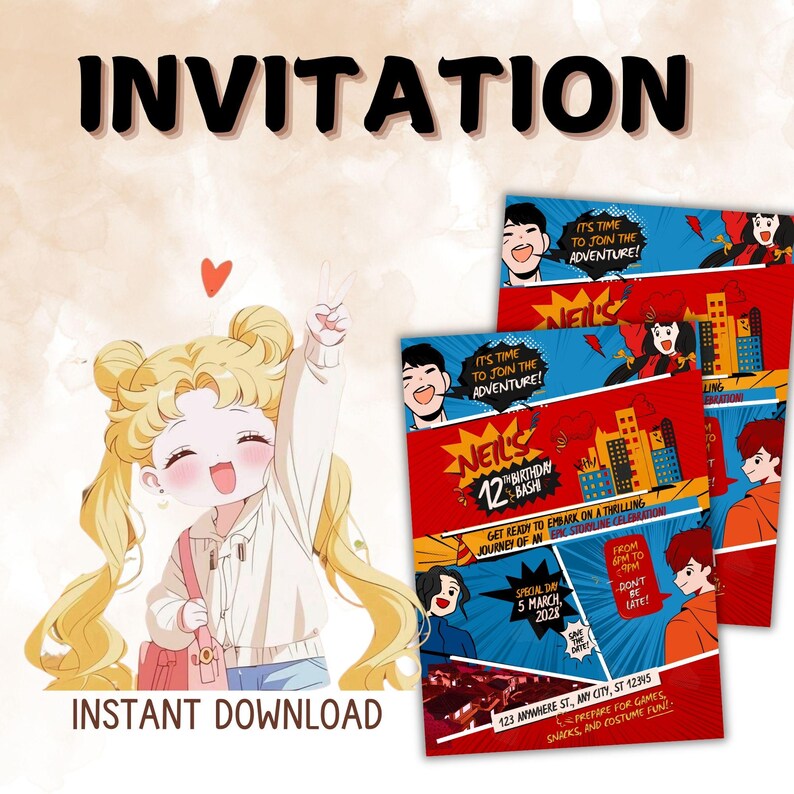 Anime Comic Birthday Invitation | Invitation Templates | Birthday ...