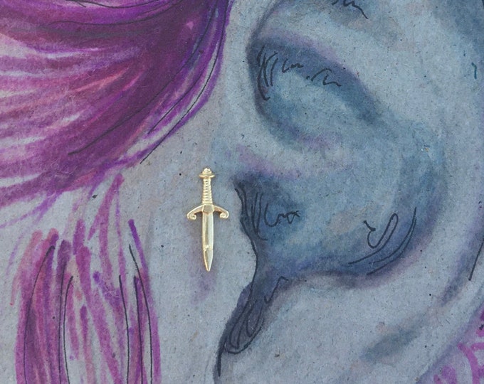 10 Karat Gold Dagger on a Custom Jewelry Post. Perfect for Helix ...