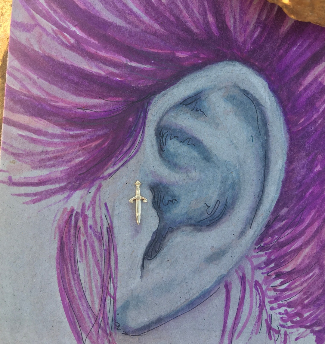 10 Karat Gold Dagger on a Custom Jewelry Post. Perfect for Helix ...