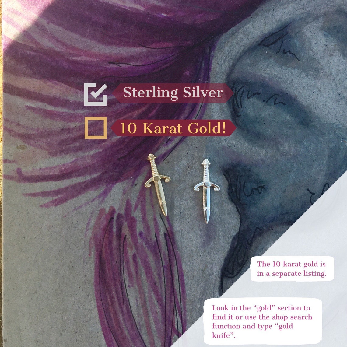 Sterling Silver Dagger on a Custom Jewelry Post. Perfect for - Etsy