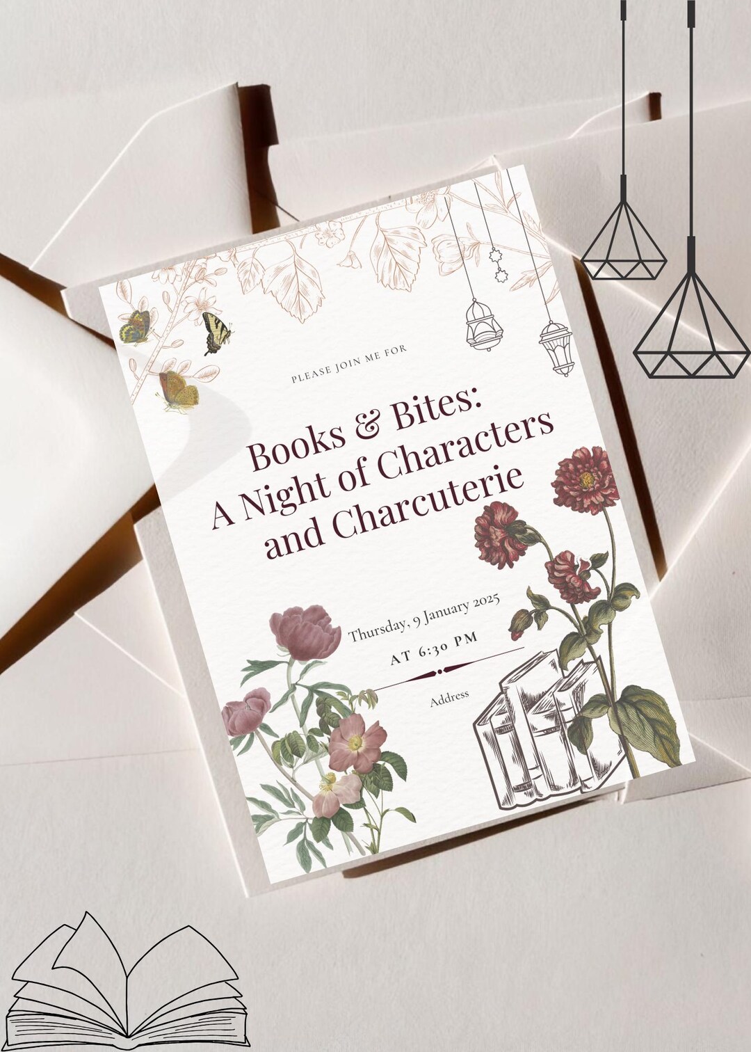 Book Club Invitation | Floral & Moody Theme | Editable Digital Book ...
