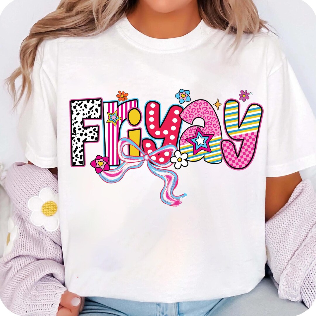 Colorful Friyay Bow PNG, Retro Preppy Friday Design, Cute Girly ...