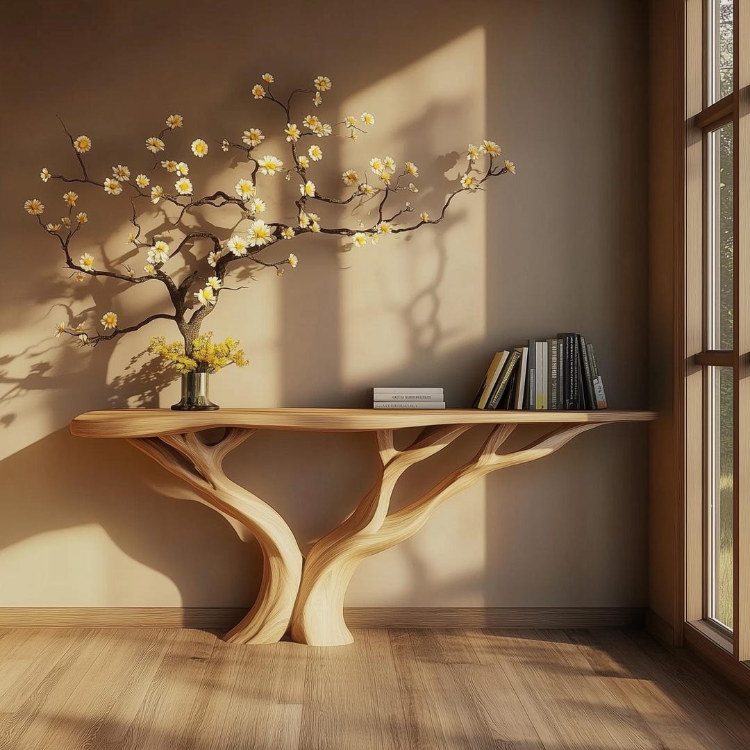 Tree Branch Console Table With Flowers, Sculptural Organic Entryway ...