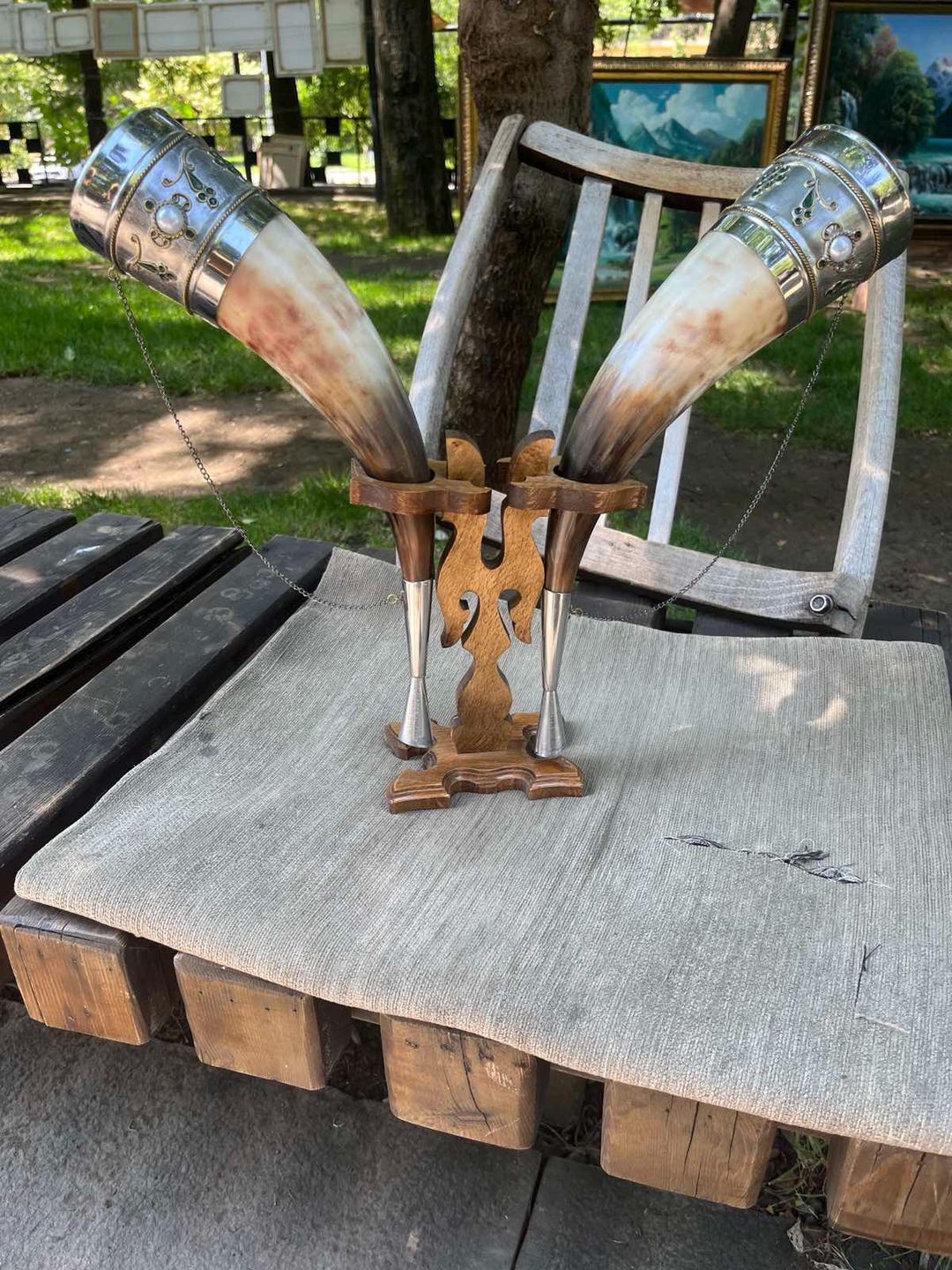 Drinking Horns With Stand for Wedding, Viking Drinking Horn ...
