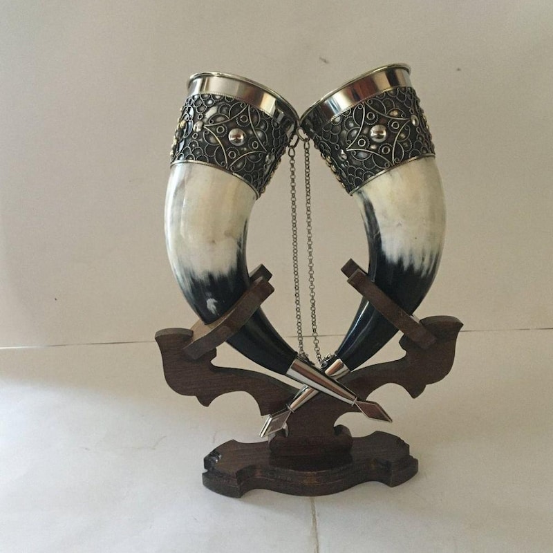 With Stand Drinking Horn Set - Etsy