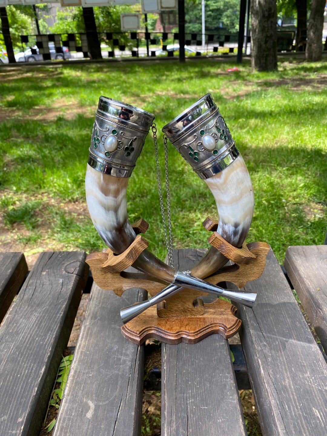 Drinking Horns With Stand for Wedding, Viking Drinking Horn ...